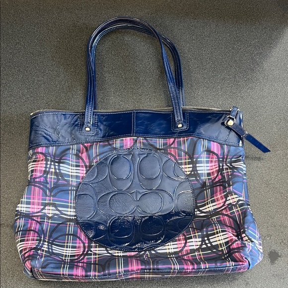 Coach | Bags | Coach Blue And Pink Plaid Tote Bag | Poshmark